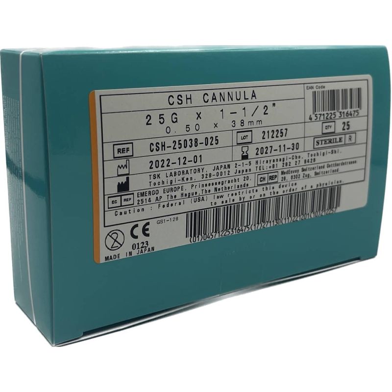 CSH CANNULA 25Gx38mm -1-1/2 INCH/25 TSK